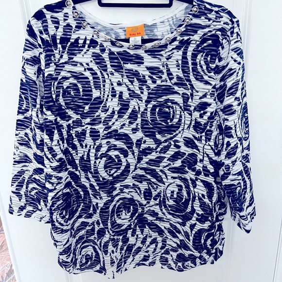 Ruby Rd. | Tops | Ruby Rd Womens Top Blue White Floral Print Silver ...